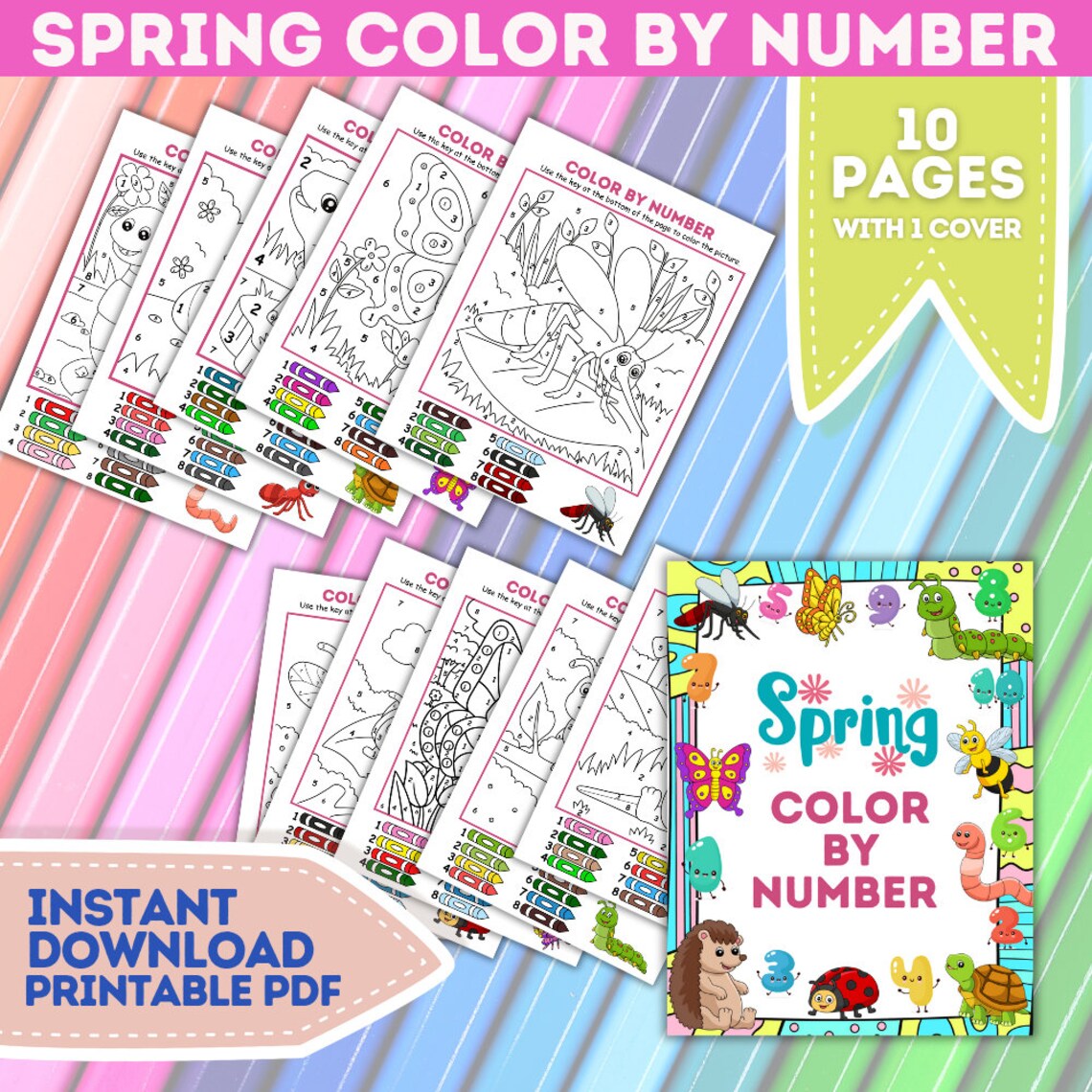 Spring Coloring by Number Printable Pages for Kids Coloring Sheets DIY ...