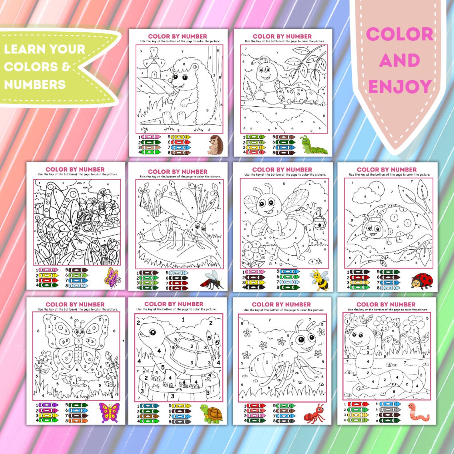 Spring Coloring by Number Printable Pages for Kids Coloring Sheets DIY ...