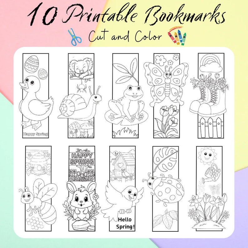 Fun Printable Kids Bookmarks Cute Coloring Designs Instant Download ...