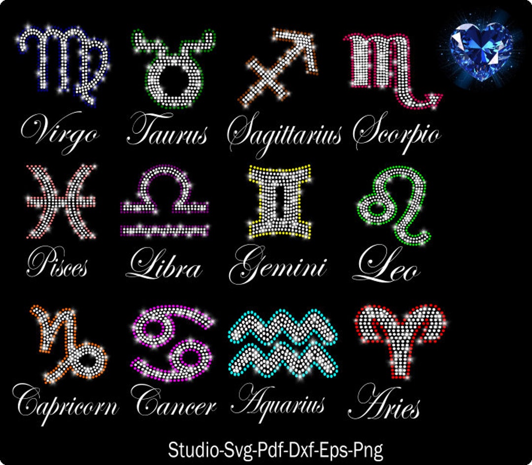Bundle Zodiac Signs Rhinestone, Zodiac Rhinestone, Zodiac Signs Svg ...
