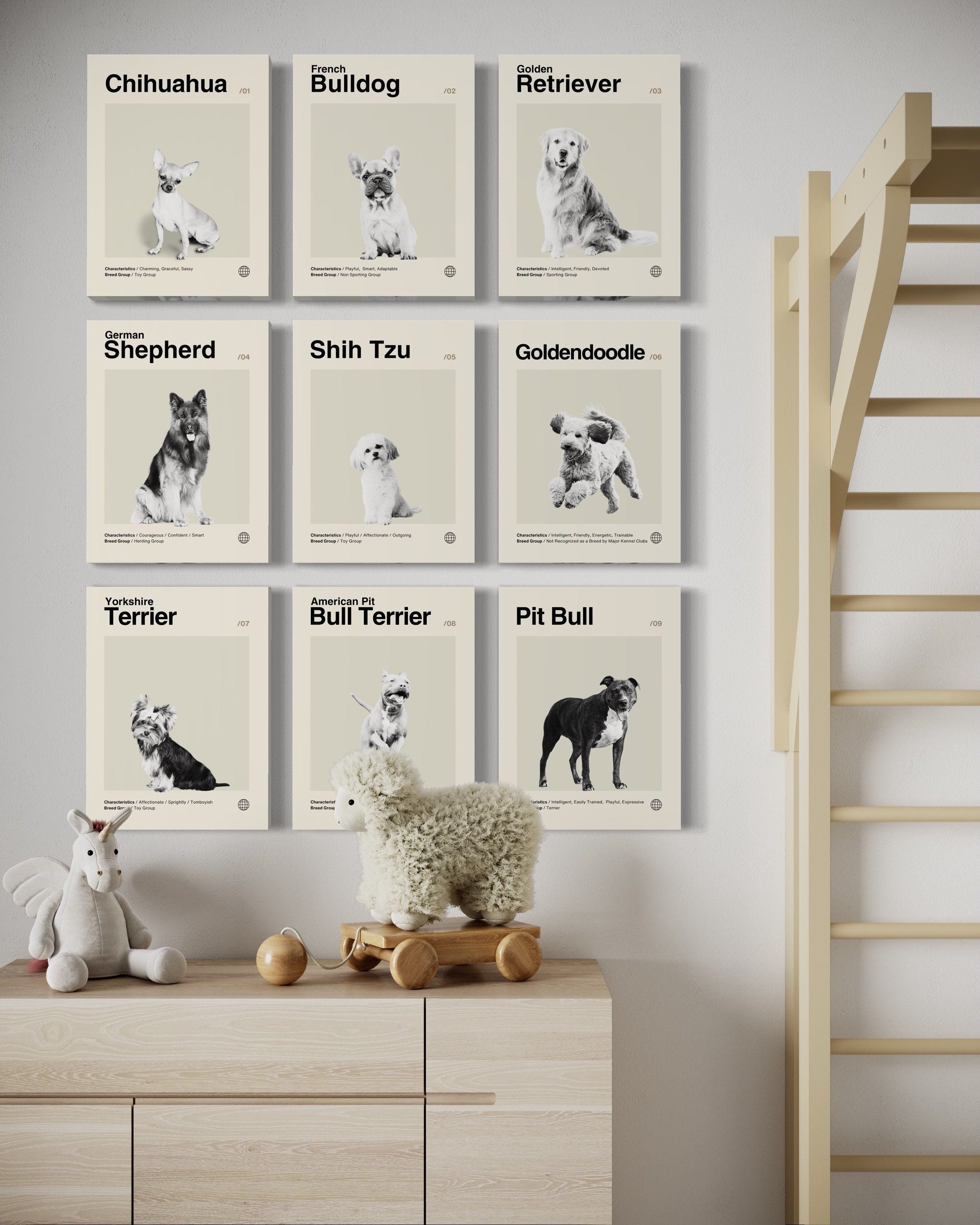 Dog Bundle Poster, Multiple Dog Wall Art, Minimalist, Helvetica, Mid ...
