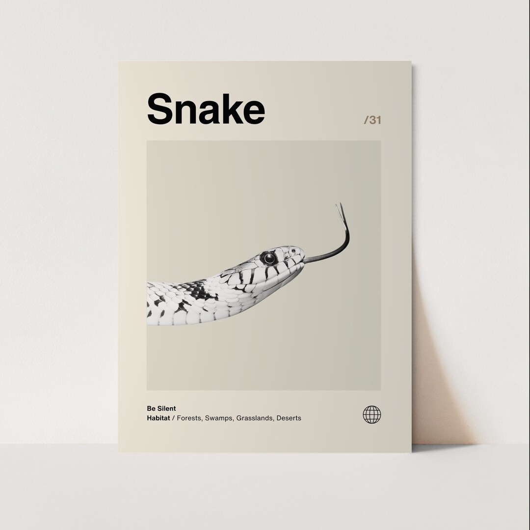 Snake Poster, Minimalist, Helvetica, Mid-century Modern, Snake Print ...