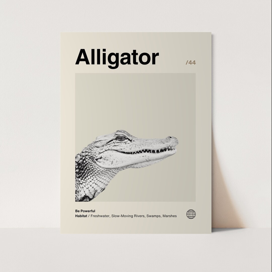 Alligator Poster, Minimalist, Helvetica, Mid-century Modern, Alligator ...