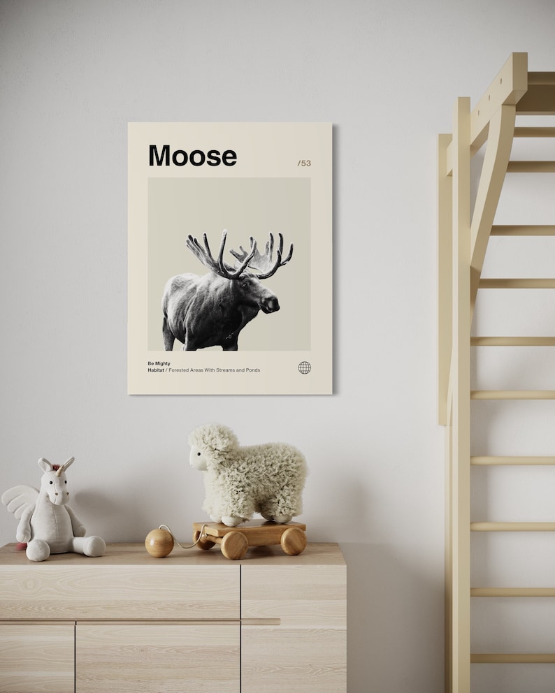 Moose Poster, Minimalist, Helvetica, Mid-century Modern, Moose Print ...