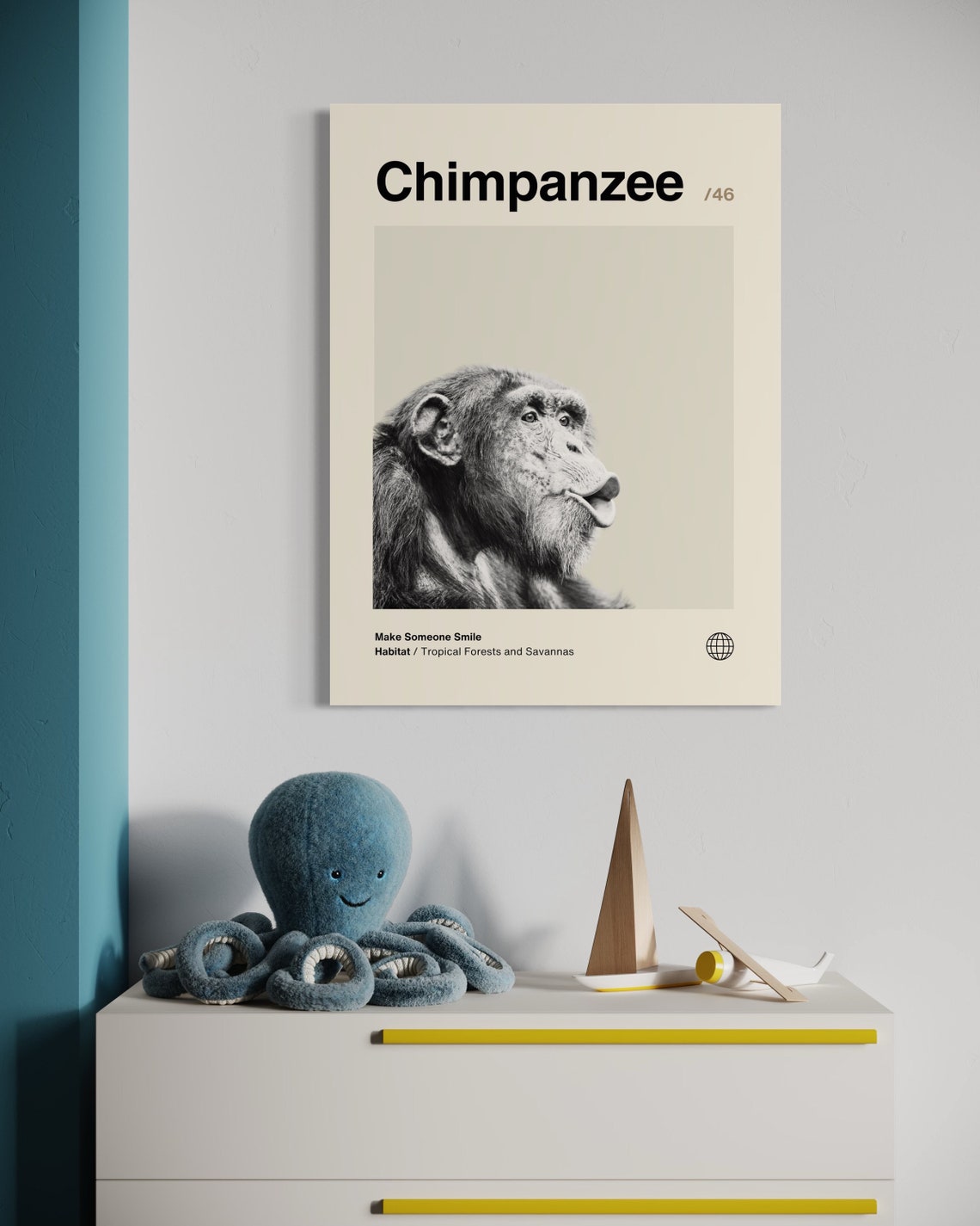 Chimpanzee Poster, Minimalist, Helvetica, Mid-century Modern ...