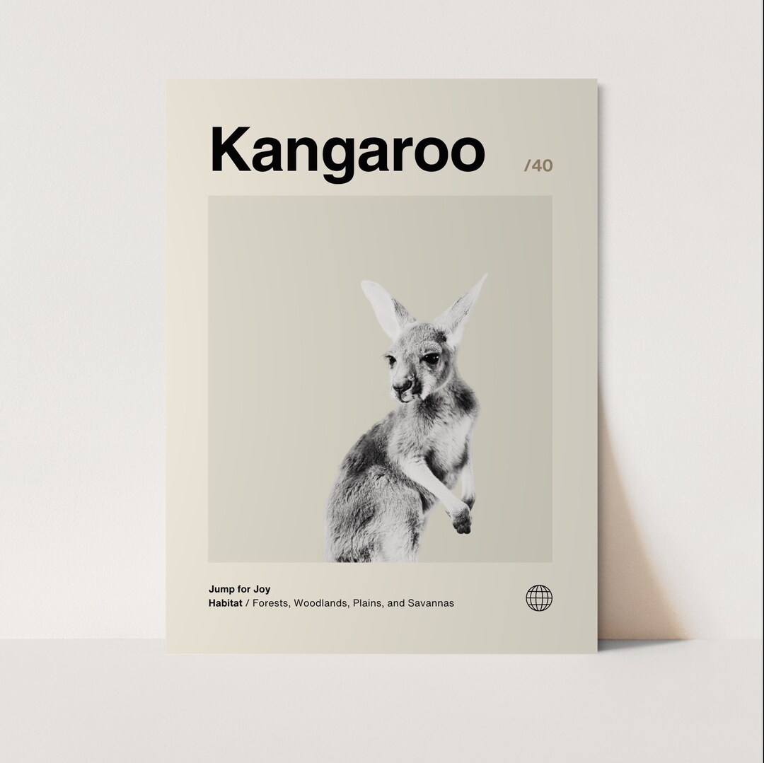 Kangaroo Poster, Minimalist, Helvetica, Mid-century Modern, Kangaroo ...
