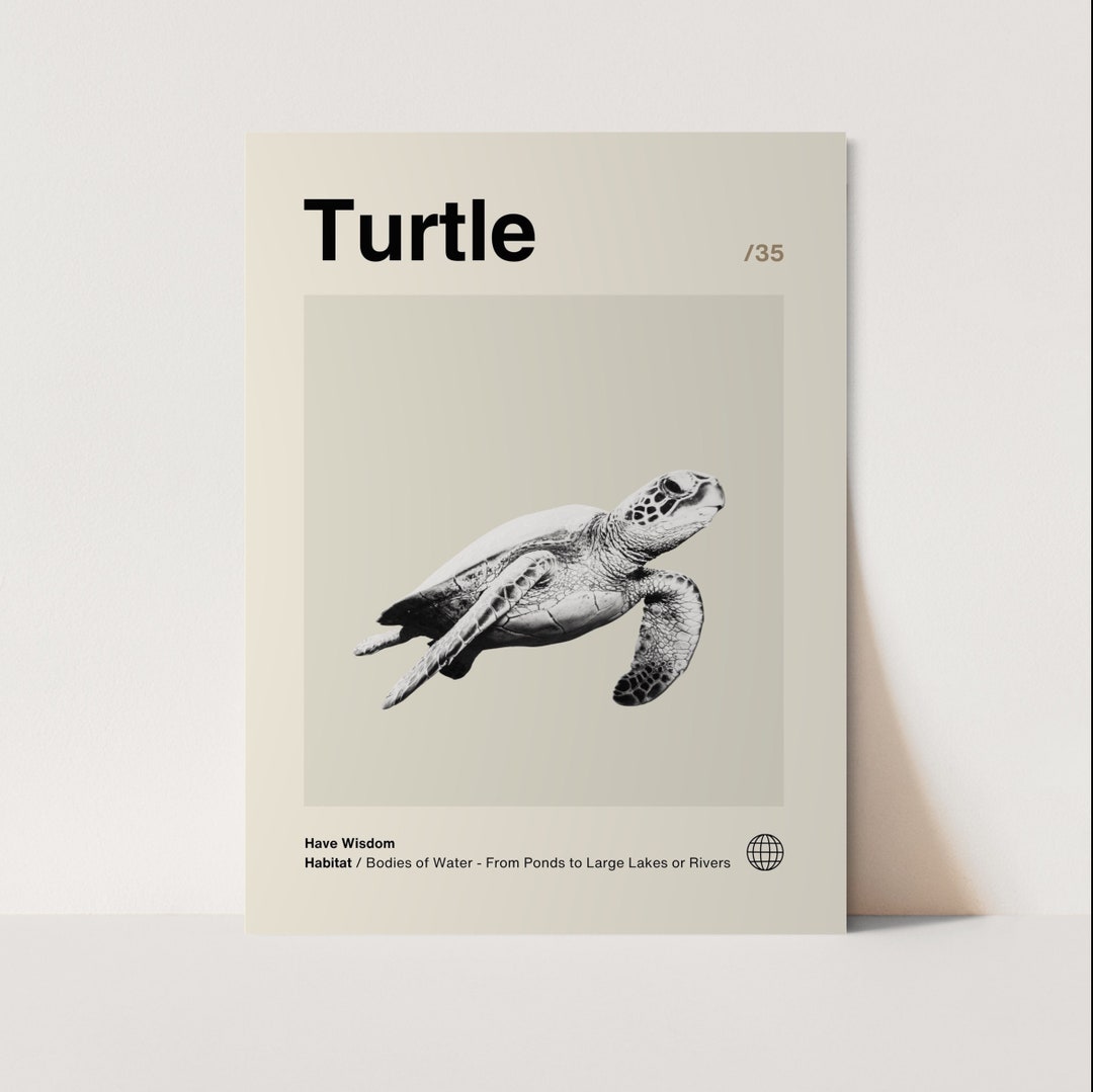 Turtle Poster, Minimalist, Helvetica, Mid-century Modern, Turtle Print ...