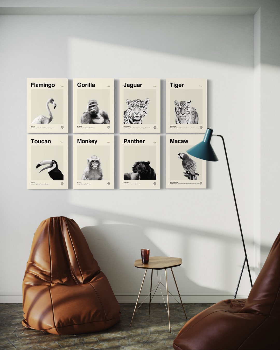 Jungle Animals Bundle Posters, Minimalist, Helvetica, Mid-century ...