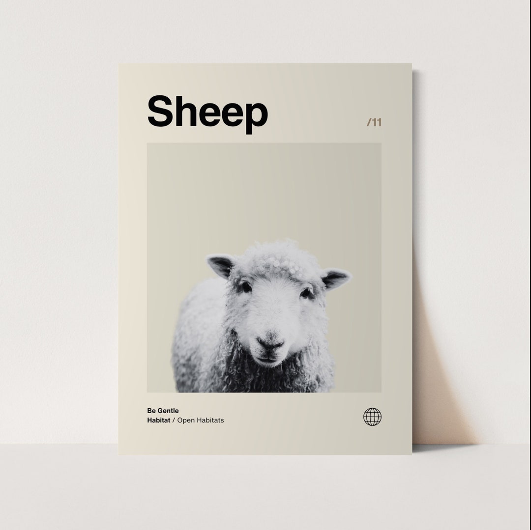 Sheep Poster, Minimalist, Helvetica, Mid-century Modern, Sheep Print ...