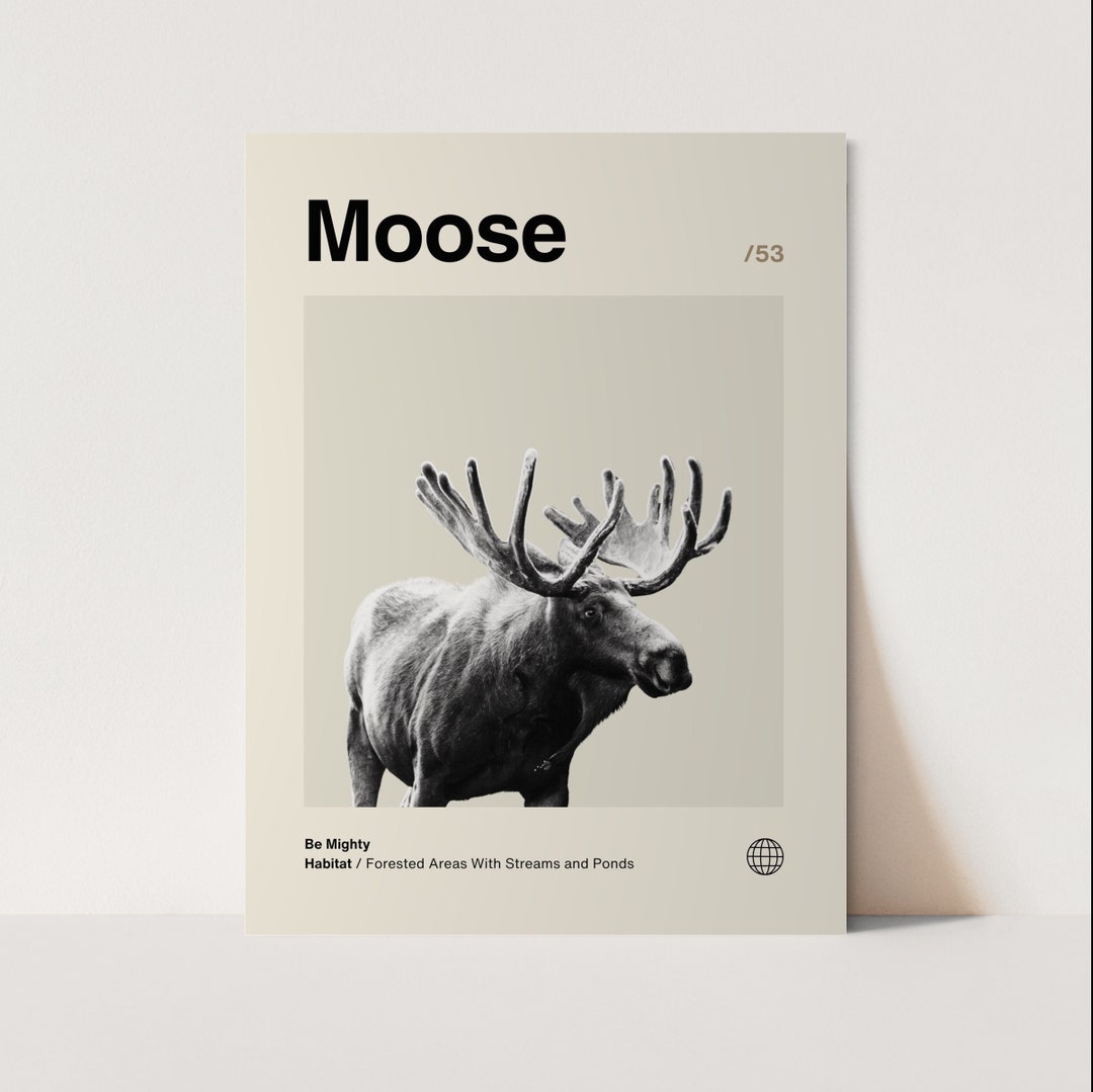 Moose Poster, Minimalist, Helvetica, Mid-century Modern, Moose Print ...