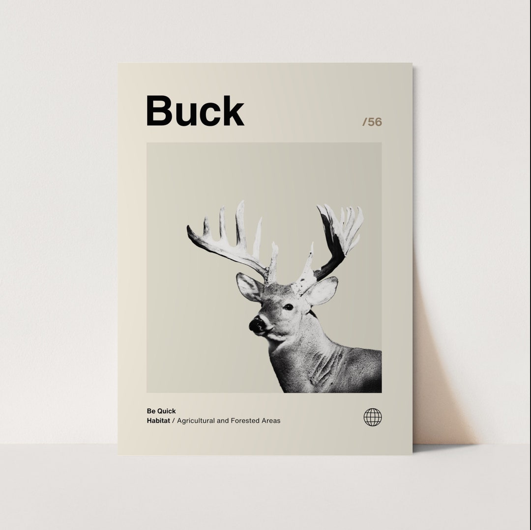 Buck Poster, Minimalist, Helvetica, Mid-century Modern, Buck Print ...