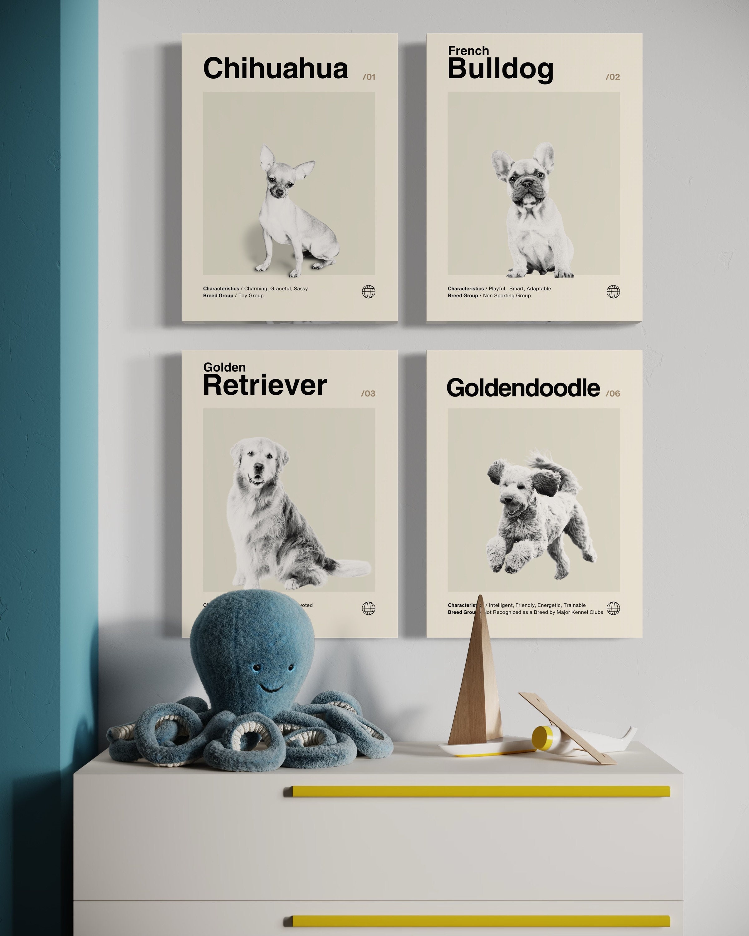Dog Bundle Poster, Multiple Dog Wall Art, Minimalist, Helvetica, Mid ...