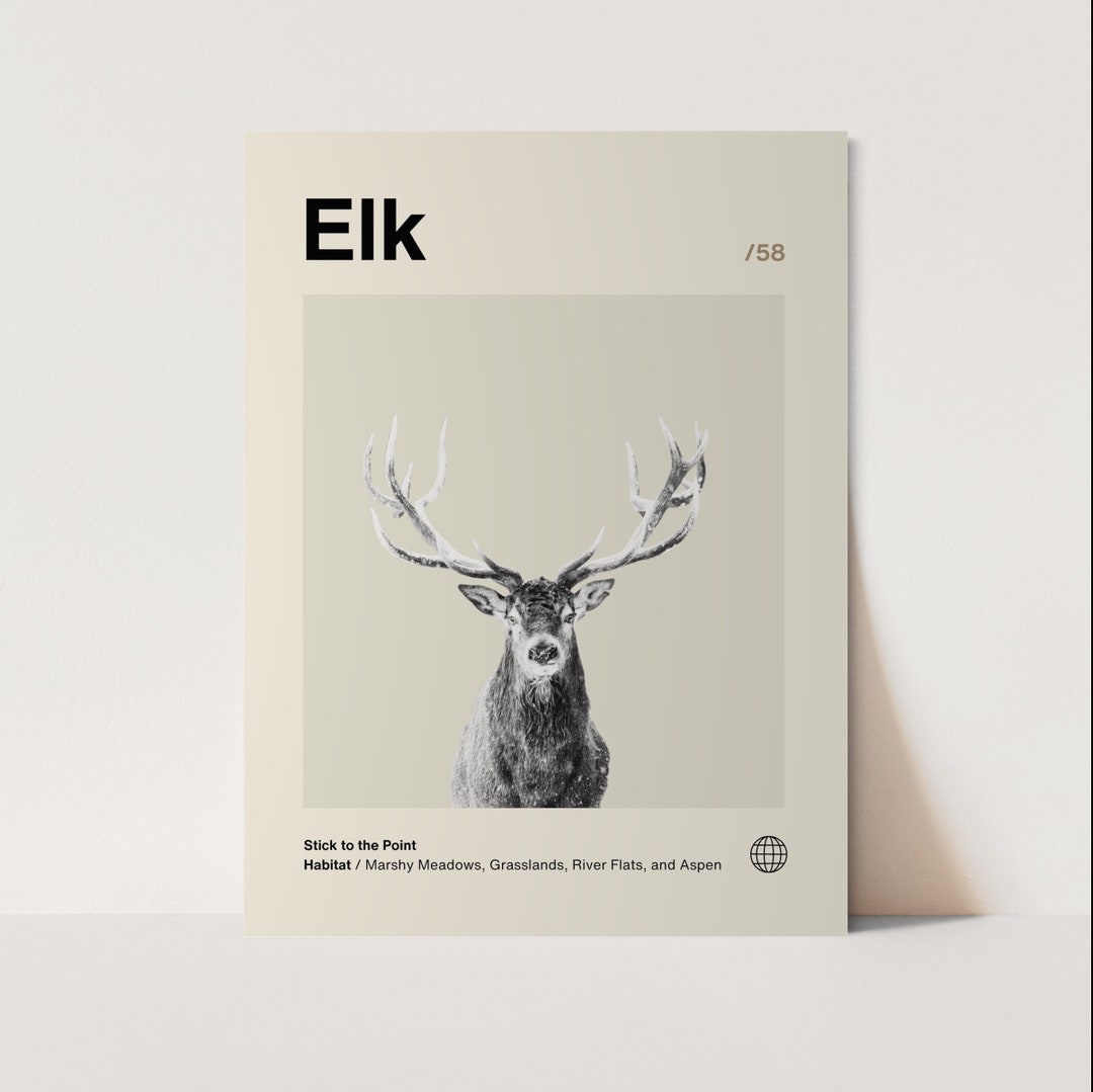 Elk Poster, Minimalist, Helvetica, Mid-century Modern, Elk Print, Elk ...