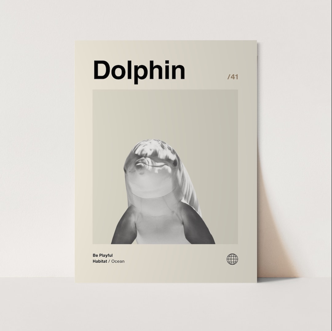 Dolphin Poster, Minimalist, Helvetica, Mid-century Modern, Dolphin ...