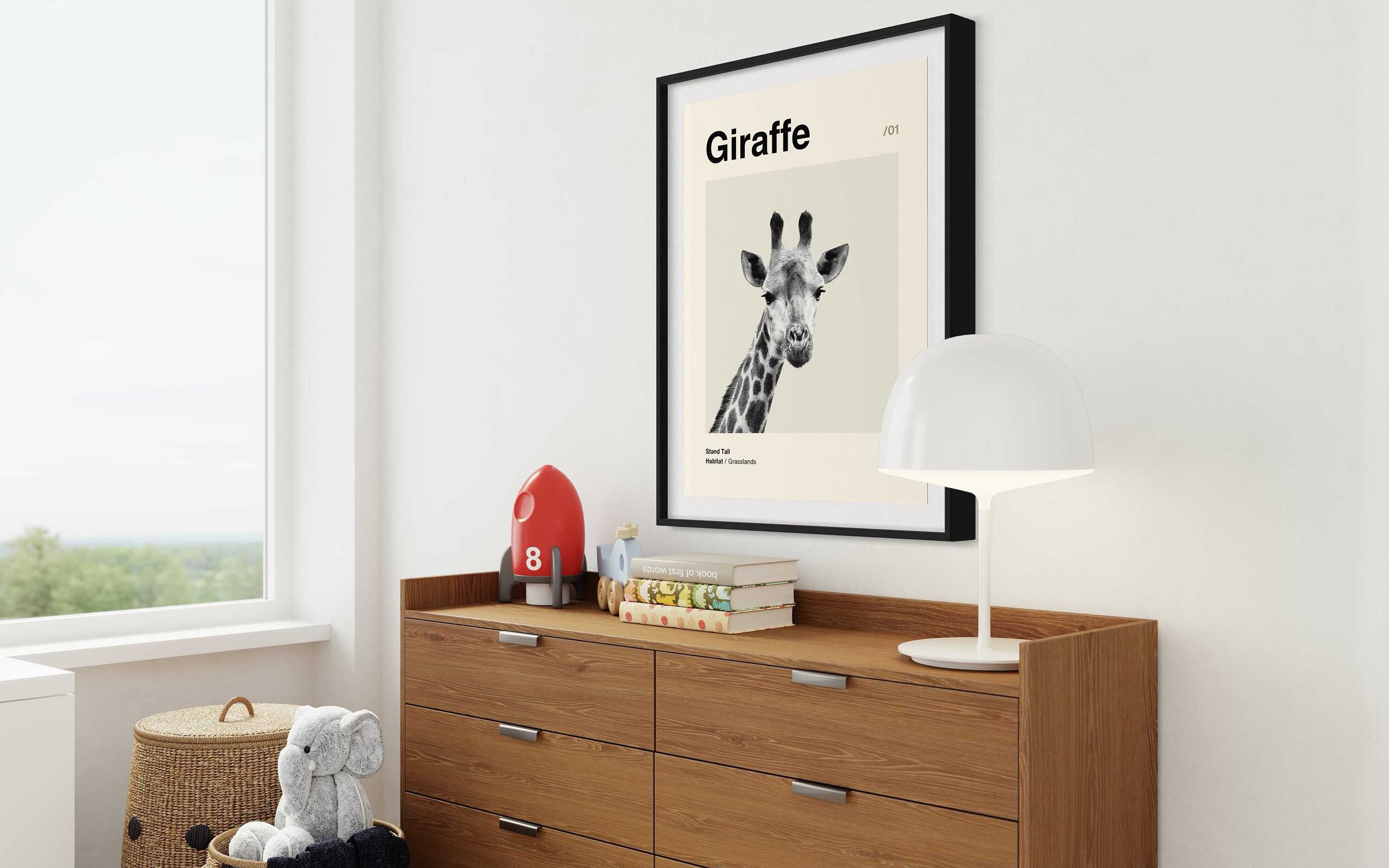Giraffe Poster, Minimalist, Helvetica, Mid-century Modern, Animal ...