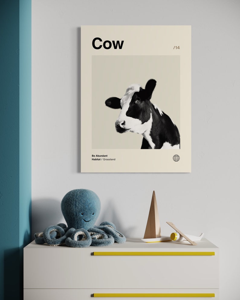 Cow Poster, Minimalist, Helvetica, Mid-century Modern, Cow Print, Cow ...