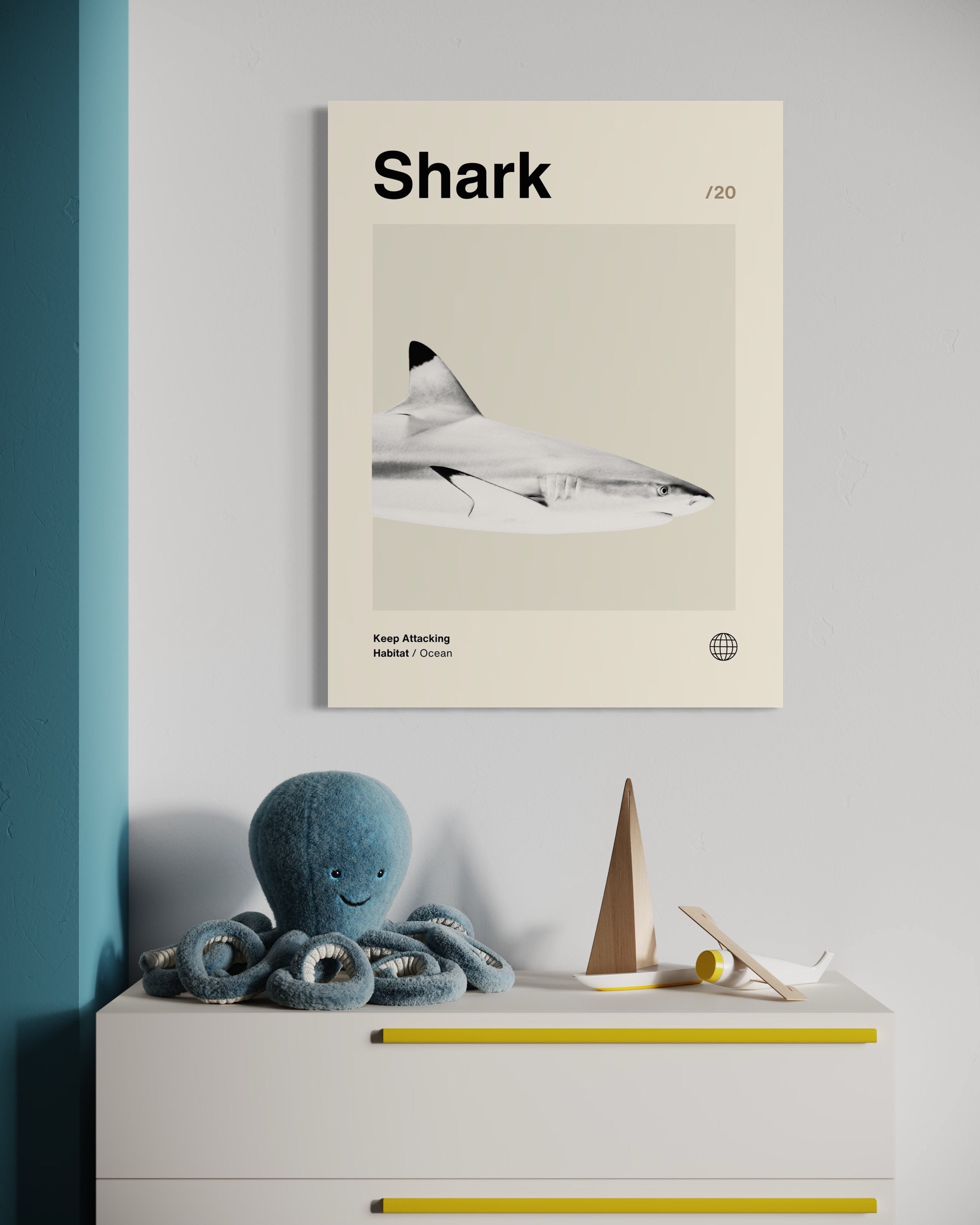 Shark Poster, Minimalist, Helvetica, Mid-century Modern, Shark Print ...