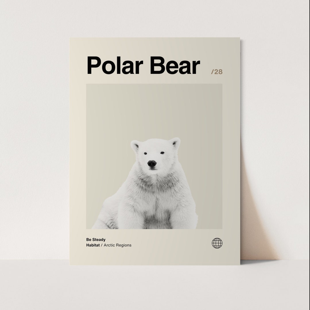 Polar Bear Poster, Minimalist, Helvetica, Mid-century Modern, Polar ...