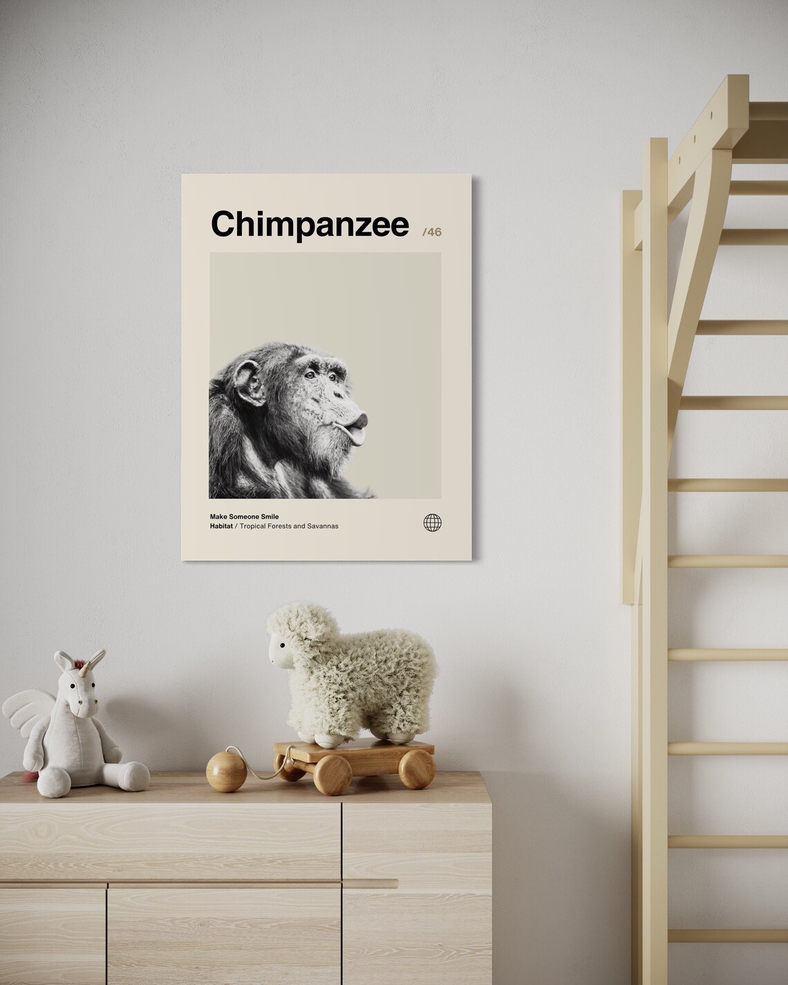 Chimpanzee Poster, Minimalist, Helvetica, Mid-century Modern ...