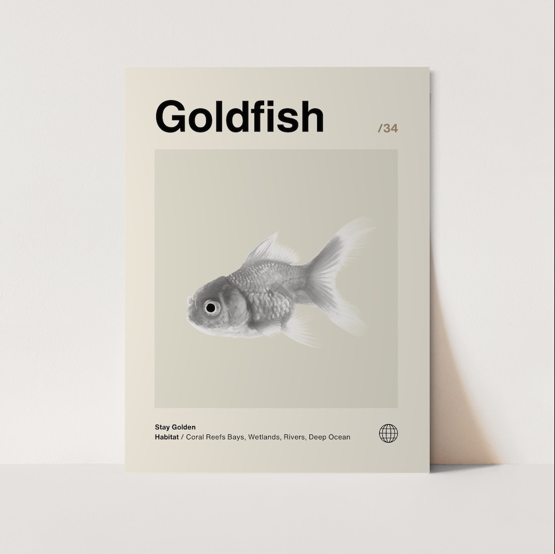 Goldfish Poster, Minimalist, Helvetica, Mid-century Modern, Goldfish ...
