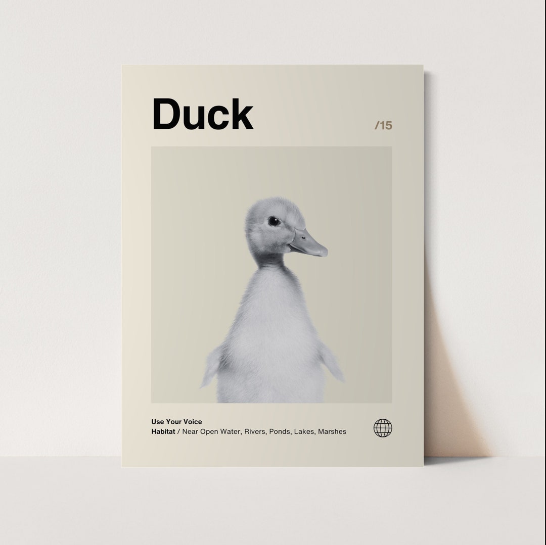 Duck Poster, Minimalist, Helvetica, Mid-century Modern, Duck Print ...