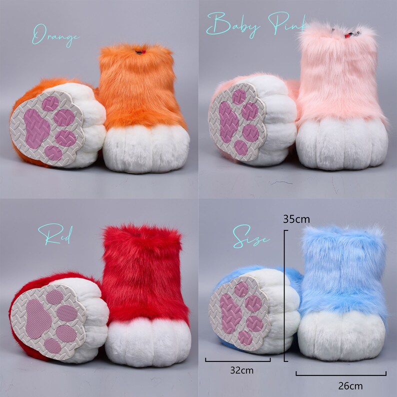 23 Colors Fursuit Paws Costumes Props, Soft Paws, Fur Shoes, Cosplay ...