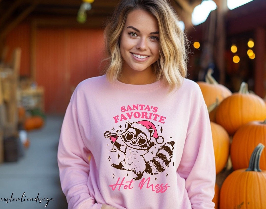Christmas Santa's Favorite Hot Mess Sweatshirt, Retro Xmas Raccoon ...