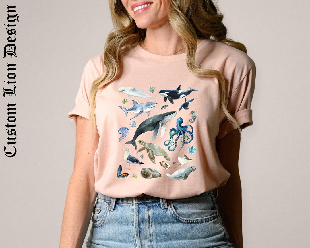 Water Color Sea Animal Tshirt, Under the Sea Shirt,v Intage Sea Life ...