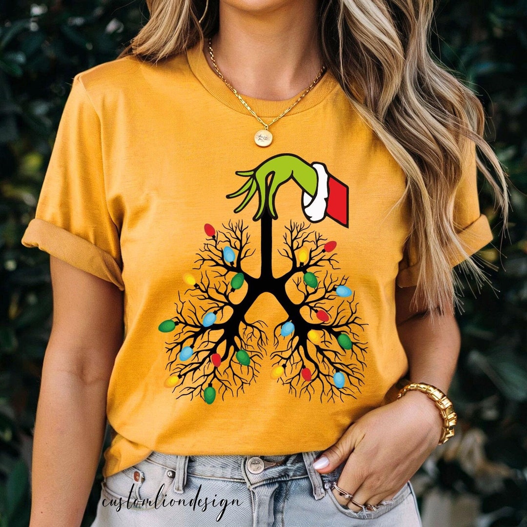 Lung Christmas Lights Shirt, Santa Grinch Hand Shirt, Christmas Nurse ...