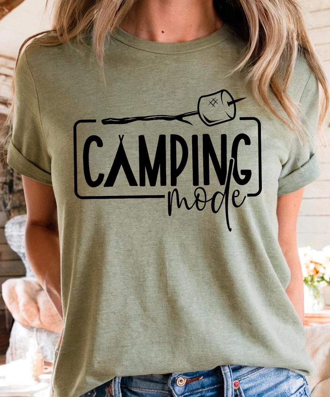 Customized Camping Mode T-shirt, Marshmallow Campfire Tee, Outdoor ...