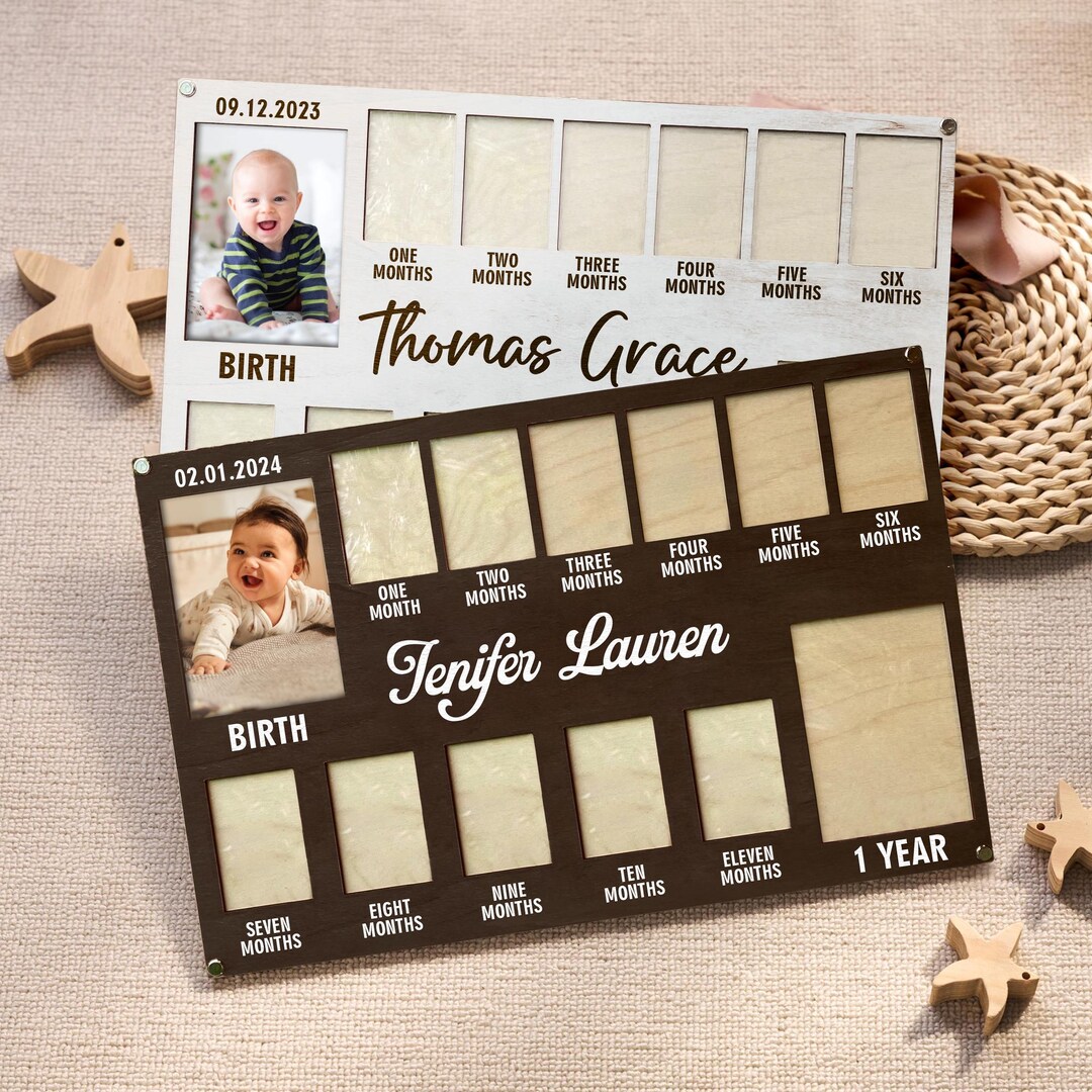 Personalized Baby First Year Photo Frame, Baby Picture Frame, Baby ...