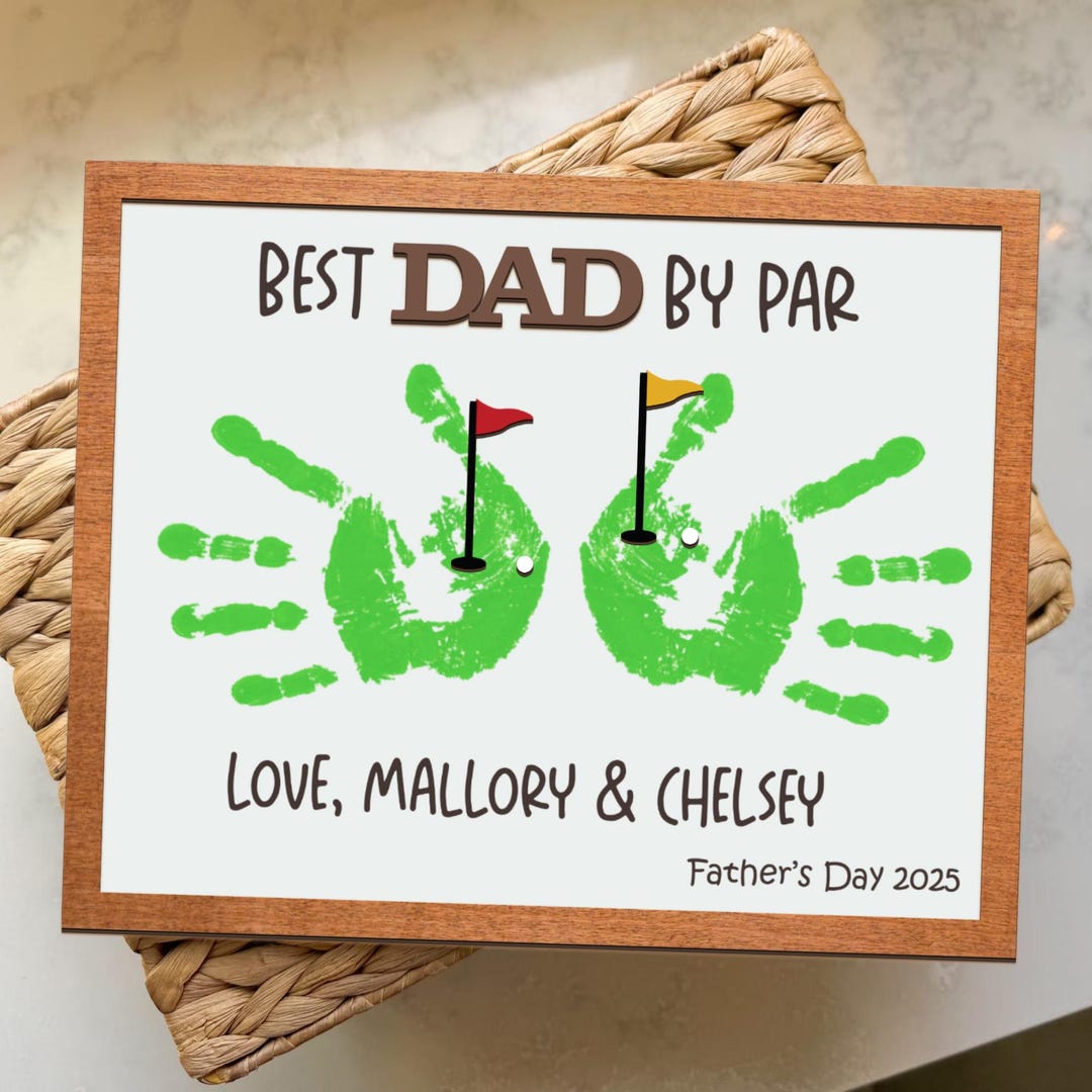 Custom Best Dad by Par Handprint Sign, Fathers Day Golf Handprint Sign ...