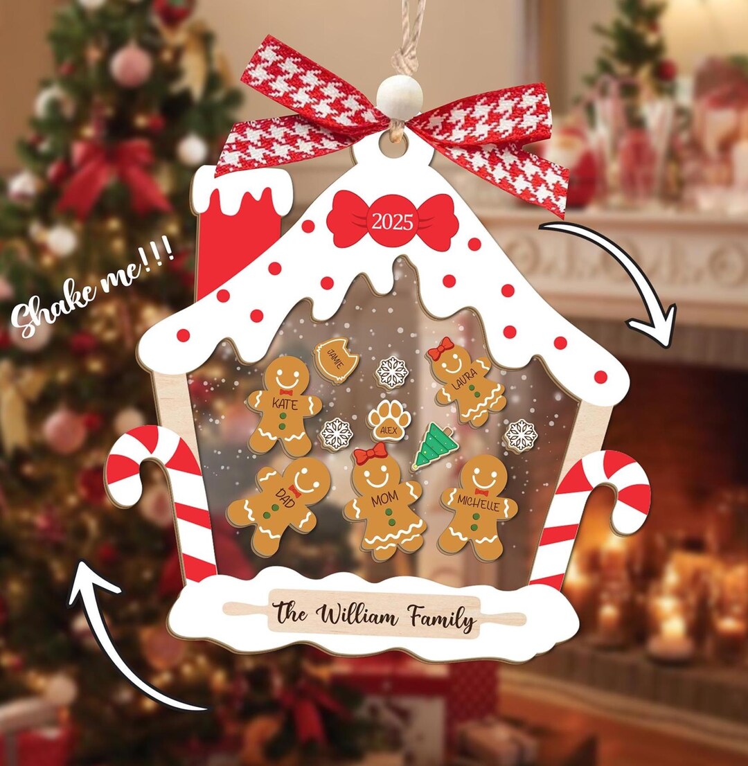 Custom Gingerbread House Family Names Ornaments With Pet Names, Large ...