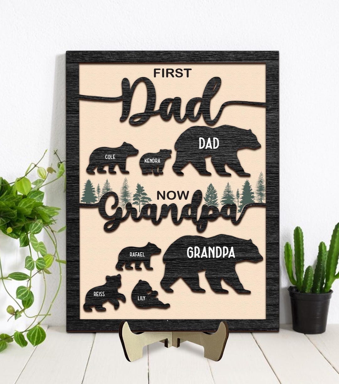 Personalized Bear Family Grandpa Sign, Custom First Dad Now Grandpa ...