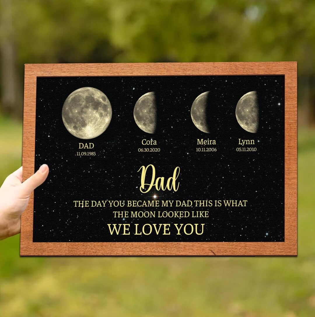 Custom Dad Moons Phase Frame With Kids Names, Custom Moon Phase Frame ...