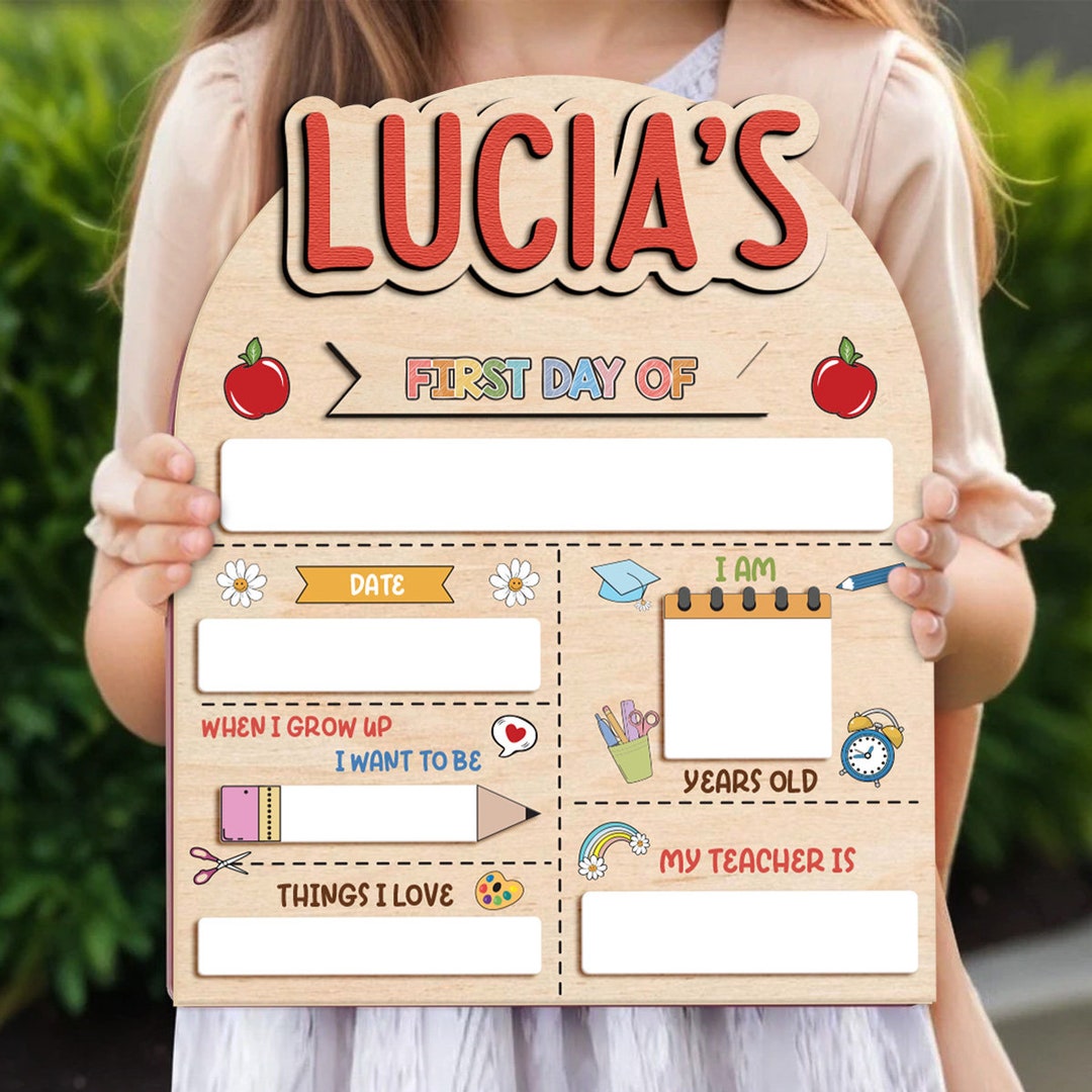 Custom First Day of School Sign, Wooden School Board Gift for Students ...