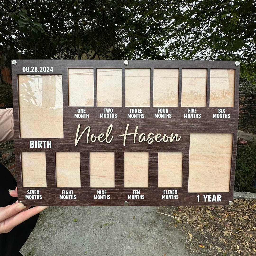 Baby First Year Photo Frame, Personalized Newborn to One Year Photo ...