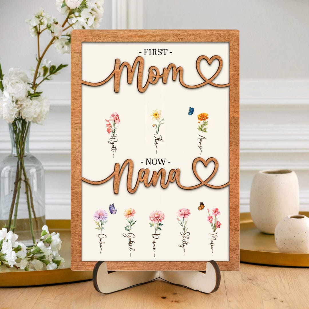 Personalized Mom to Grandma Sign Flower Birth Month Garden Sign ...