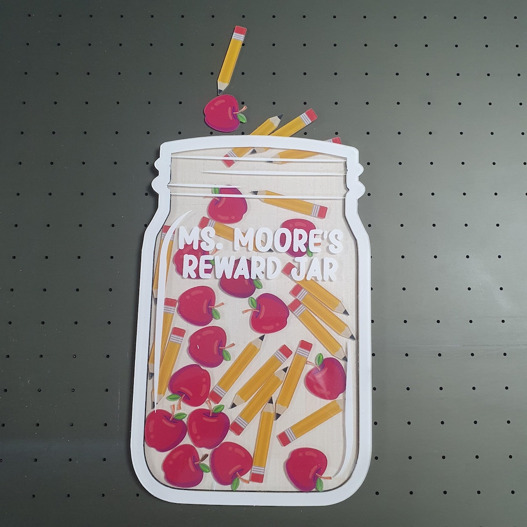 Personalized Reward Jar for Classroom, Apples and Pencils Reward Jar ...