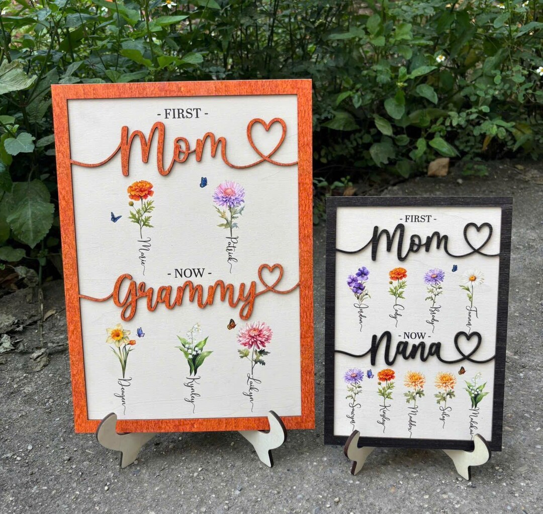 Customized Mom to Grandma Sign Flower Birth Month Garden Sign, Grandma ...