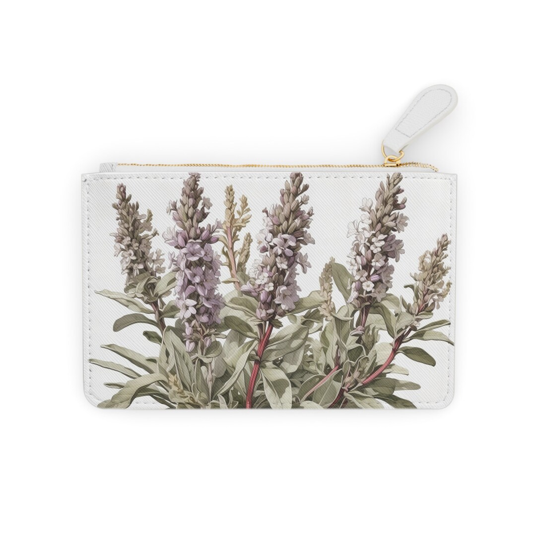 VEGAN LEATHER Mini CLUTCH Bag, Elegant Sage Bush Botanical, White Purse ...