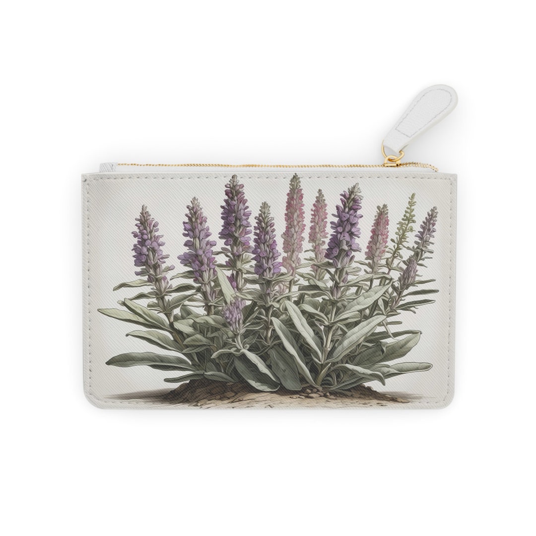 VEGAN LEATHER Mini CLUTCH Bag, Elegant Sage Bush Botanical, White Purse ...