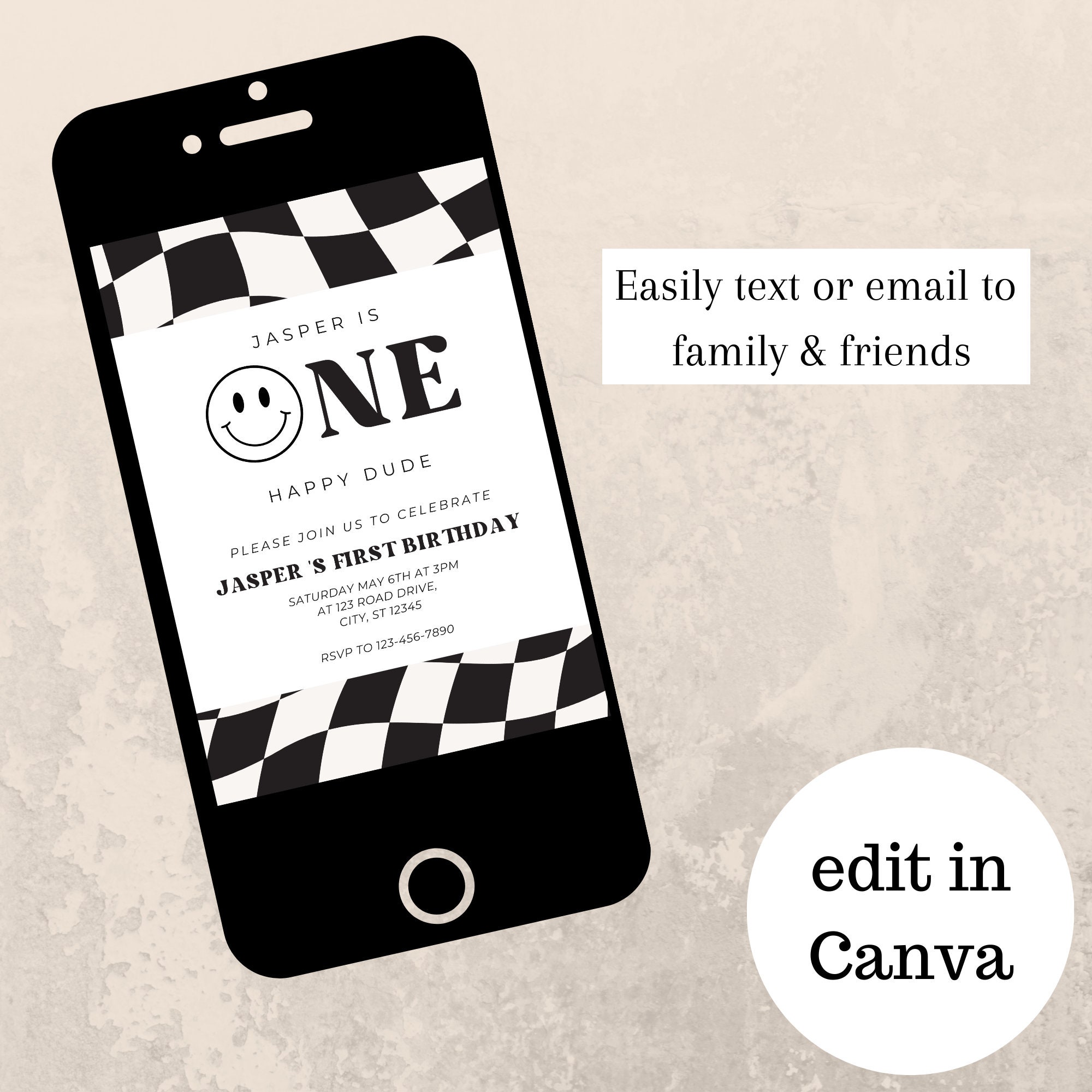 Black & White Checkered Invitation - Etsy