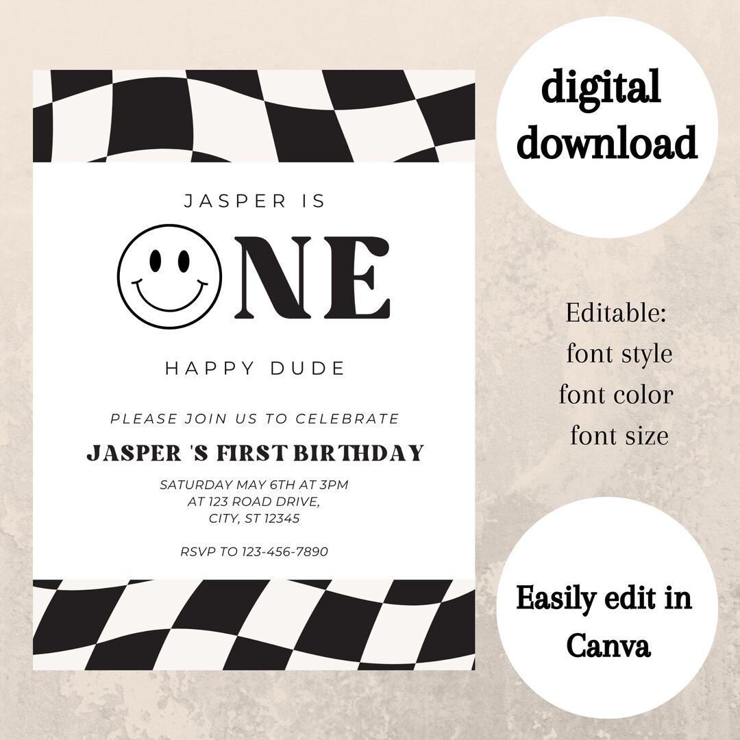 Black & White Checkered Invitation - Etsy