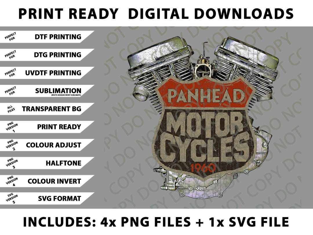 1960 Panhead Motorcycle Vintage Distressed Biker Chopper Rat Png Bundle ...