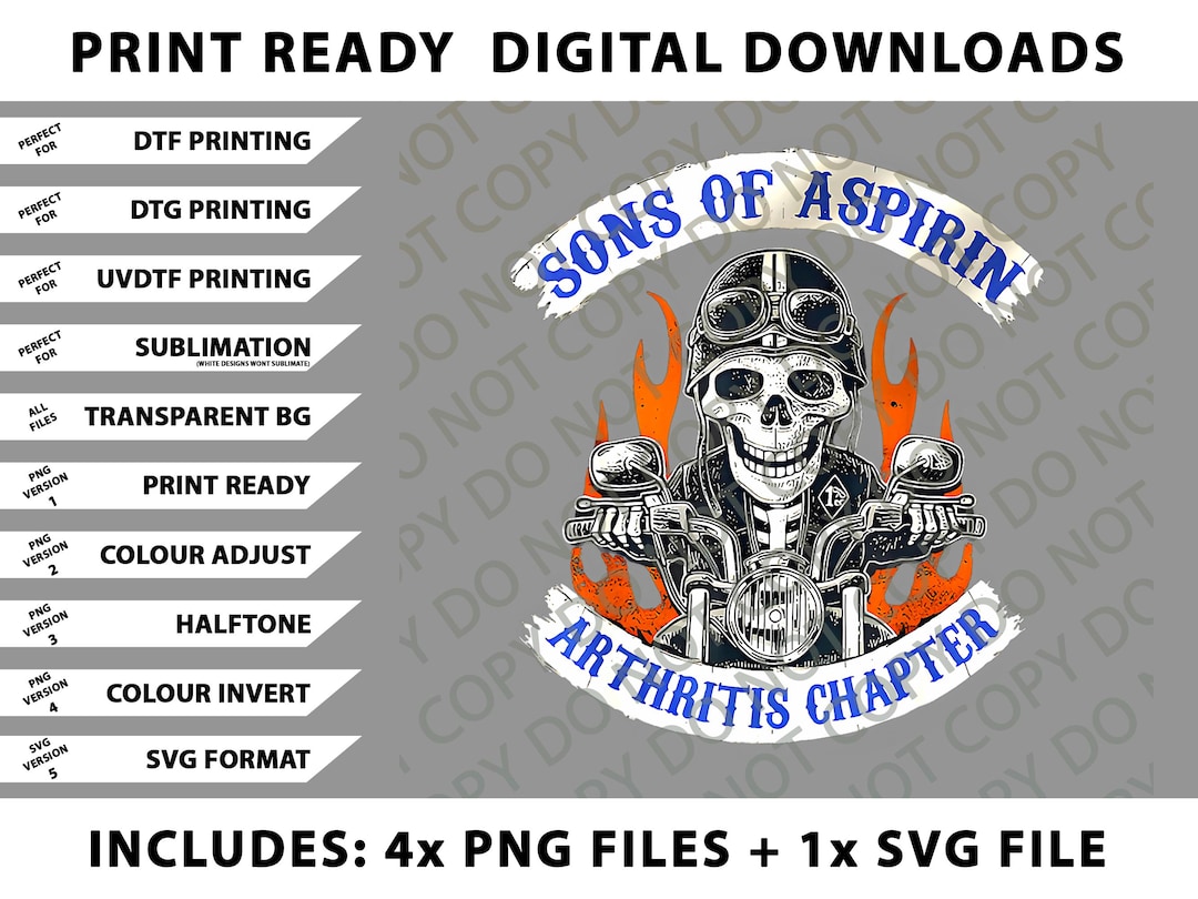 Sons of Aspirin Arthritis Chapter for Men Women Funny Biker Png Bundle ...