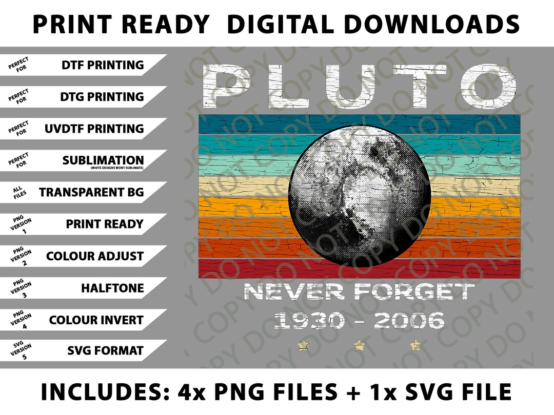Never Forget Pluto, Retro Style Space, Science, Astronomy Png Bundle, SVG Files, Digital ...
