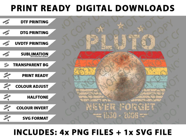 Never Forget Pluto Retro Nerdy Astronomy Space Science Png Bundle, SVG Files, Digital Downloads ...