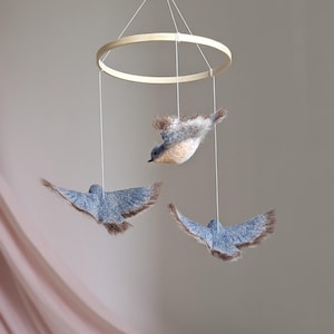 Flying Birds Mobile, Bird Theme Nursery, Bluebirds Baby Mobile, Felt ...
