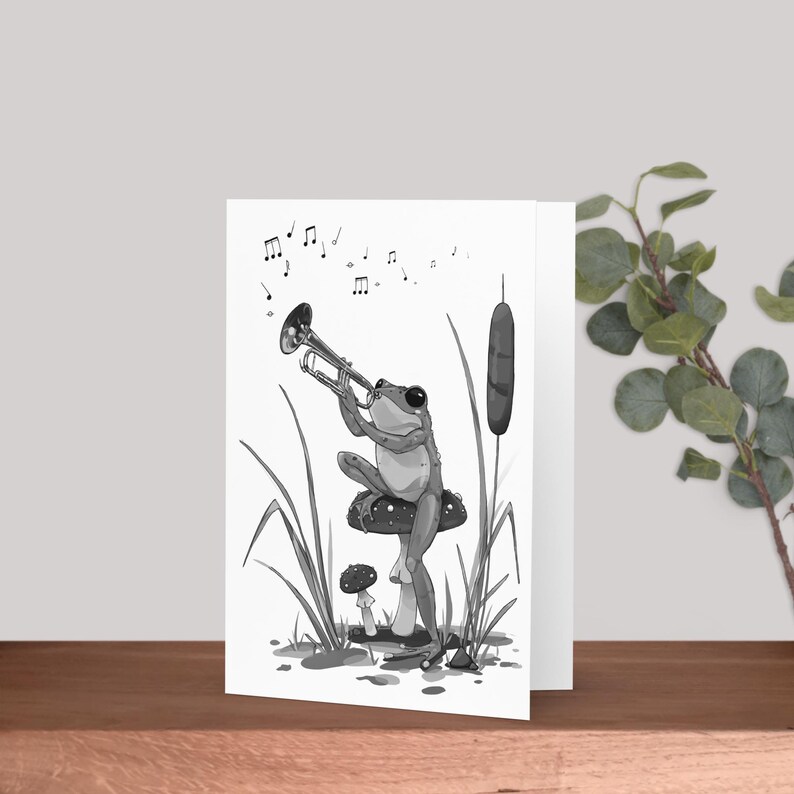 Trumpet Greeting Card for Musician, Frog Playing Trumpet, Thank You ...